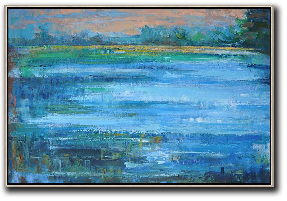 Oversized Horizontal Contemporary Art turquoise canvas wall art