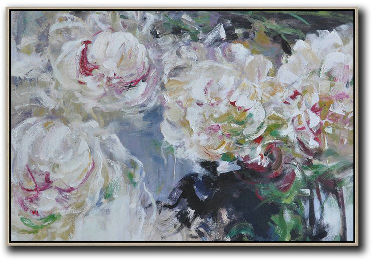 Horizontal Abstract Flower Painting Living Room Wall Art #ABH0A35 - Oil ...