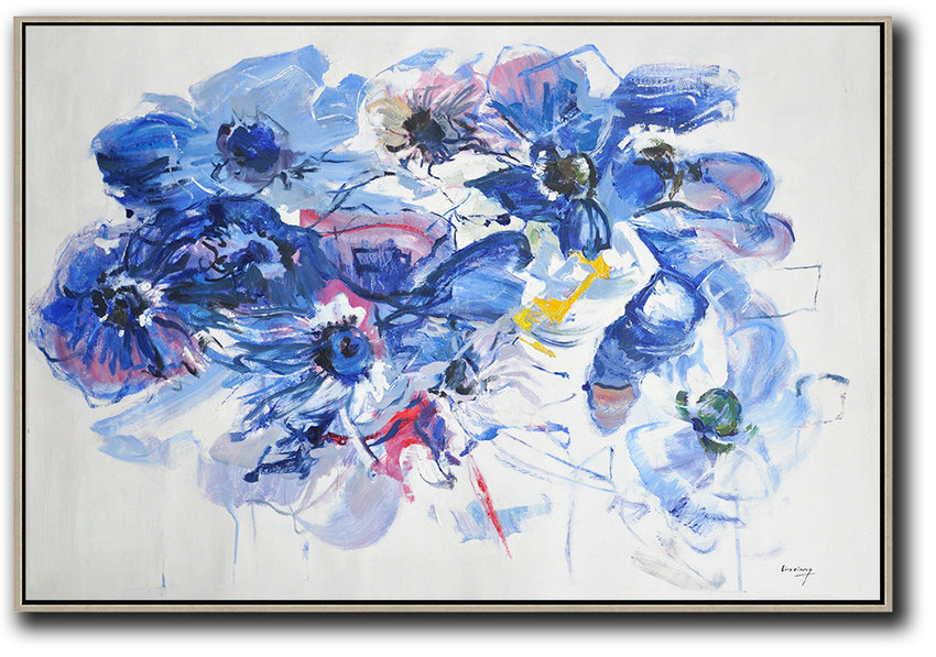 Horizontal Abstract Flower Painting Living Room Wall Art #ABH0A35 - Oil ...